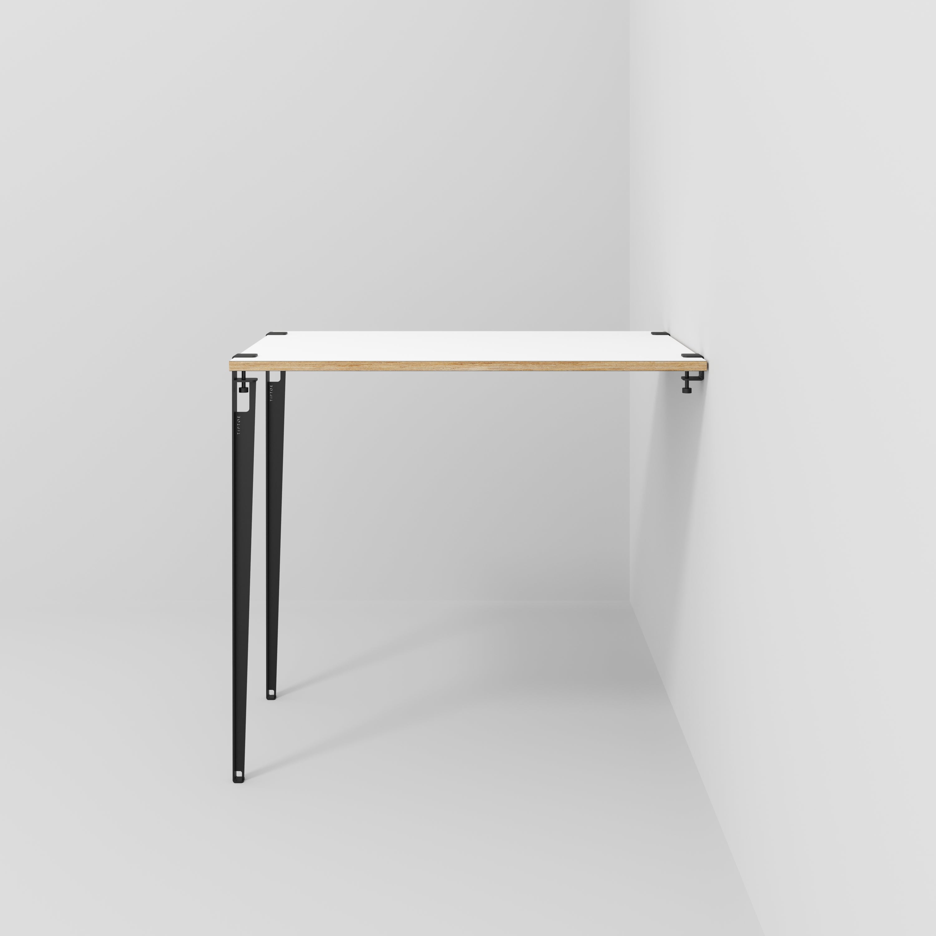Plywood Wall Table with Black Tiptoe Legs and Brackets - Formica White