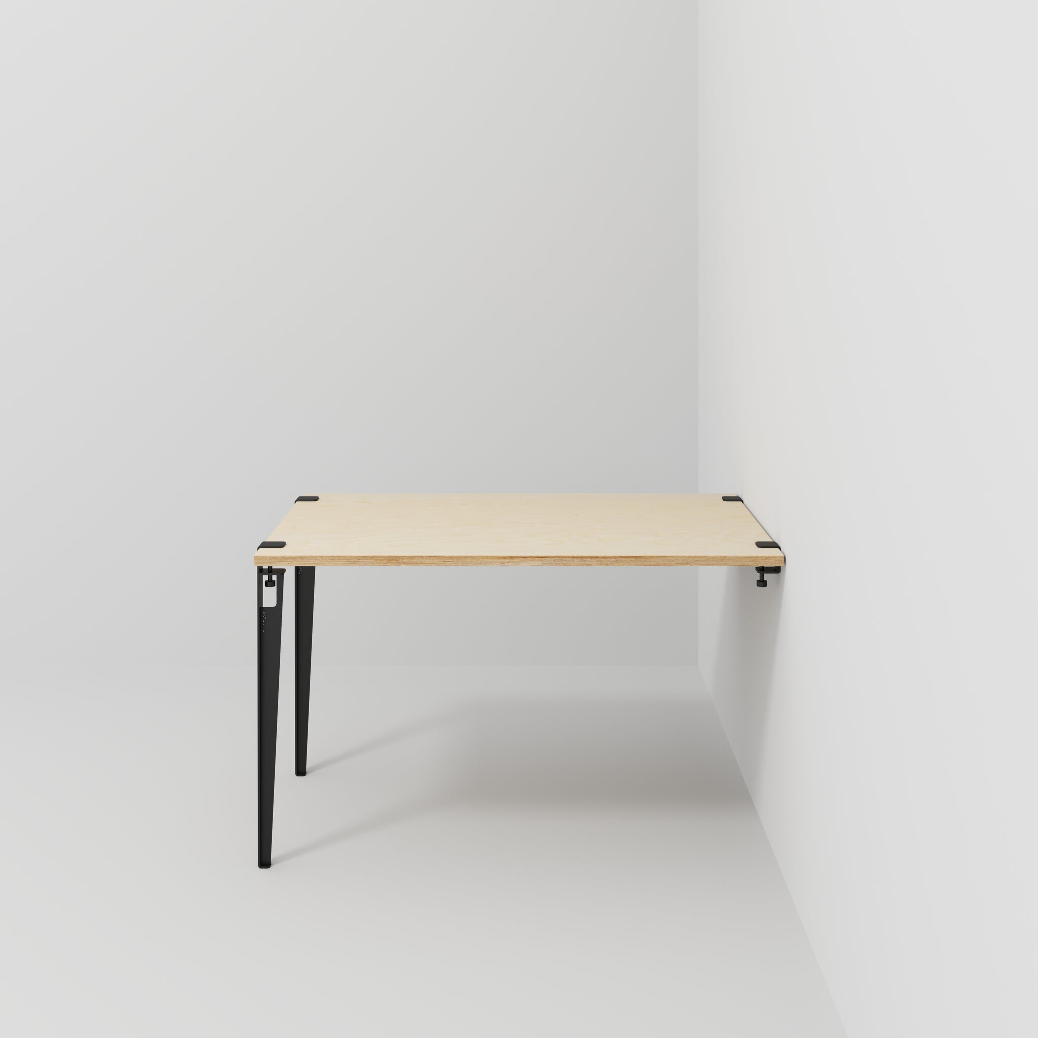 Plywood Wall Table with Black Tiptoe Legs and Brackets - Plywood Birch