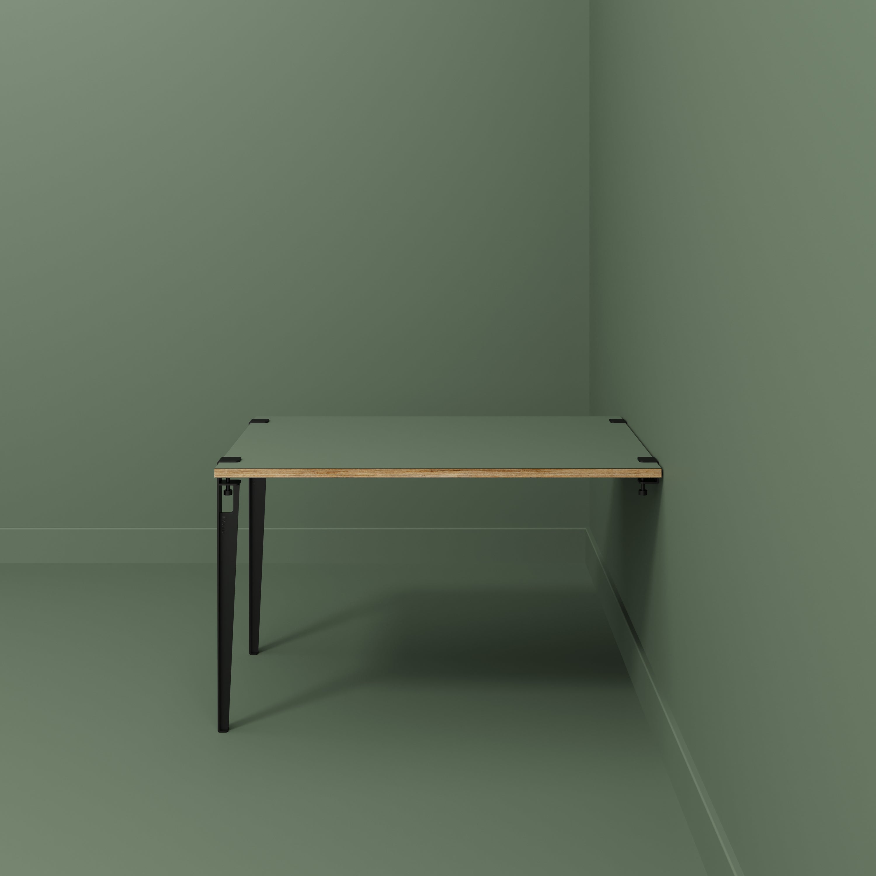 Plywood Wall Table with Black Tiptoe Legs and Brackets - Formica Green