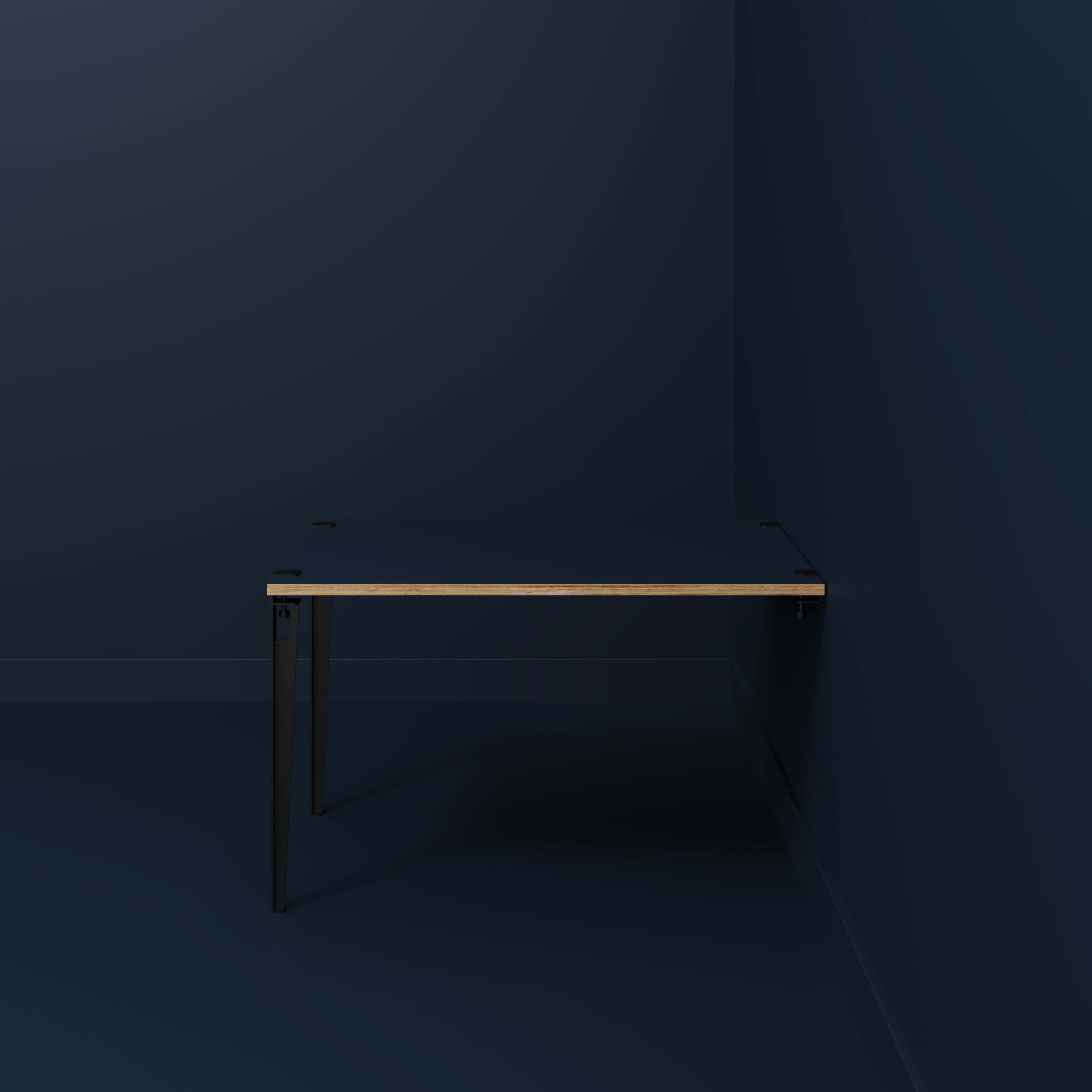 Plywood Wall Table with Black Tiptoe Legs and Brackets - Formica Night