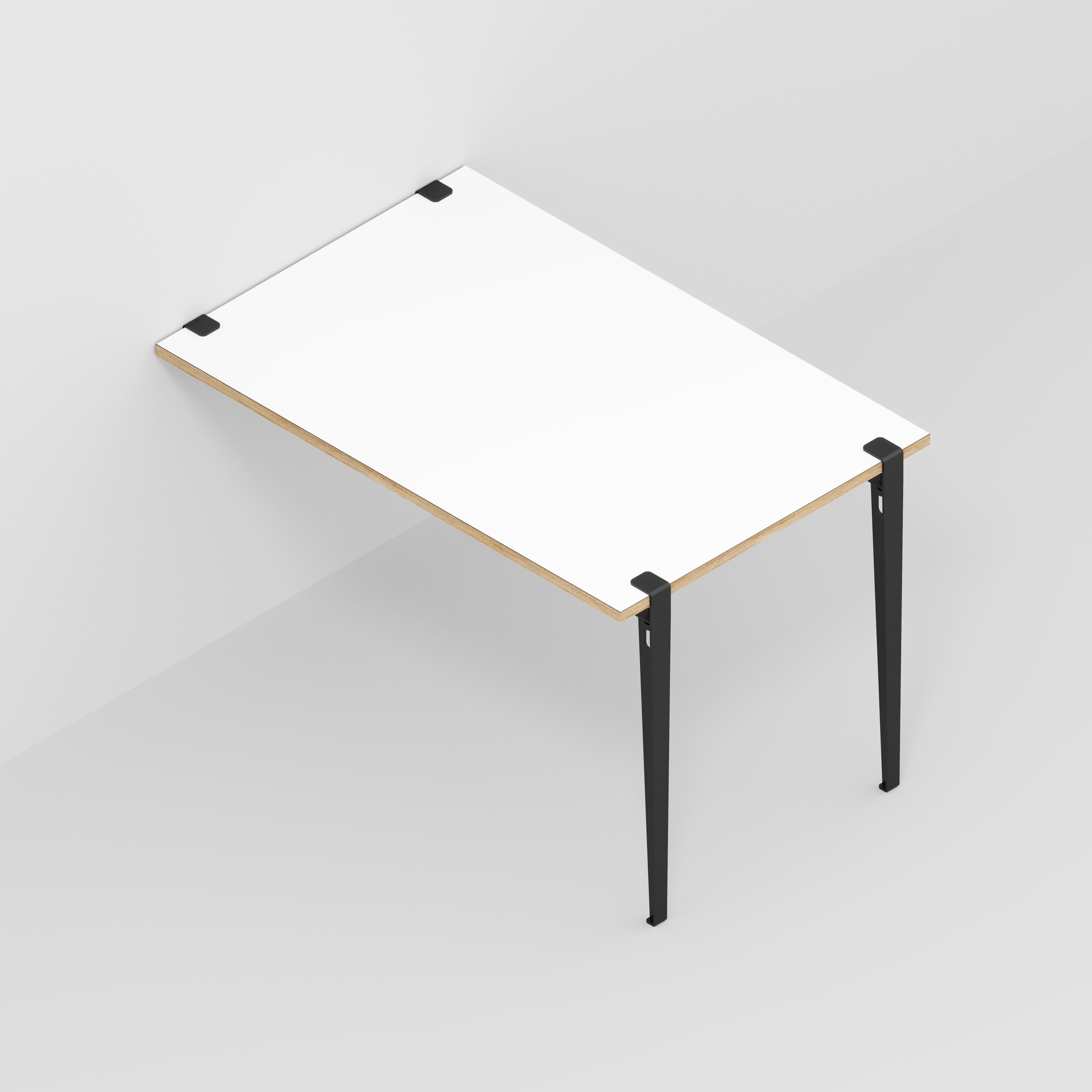 Plywood Wall Table with Black Tiptoe Legs and Brackets - Formica White