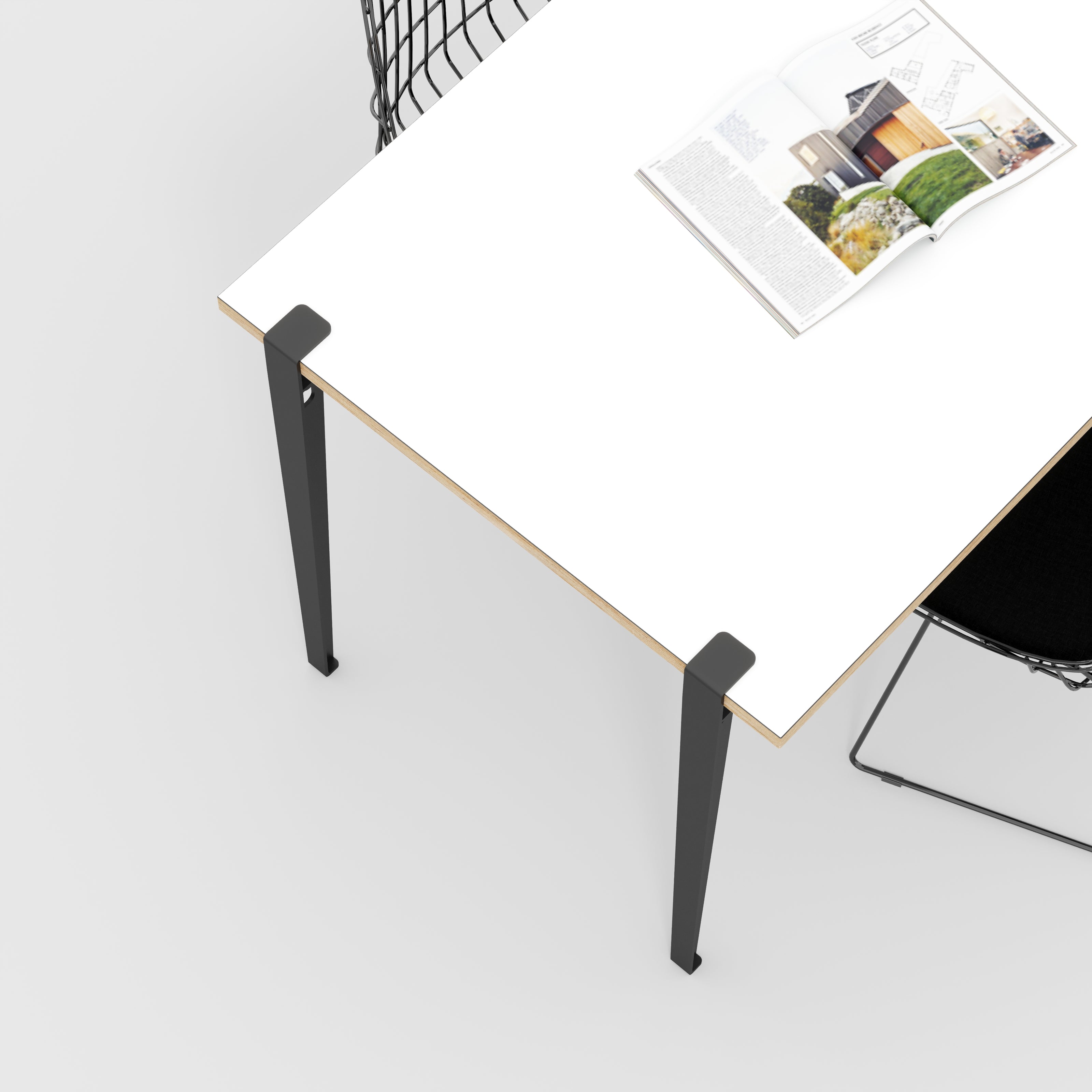Plywood Wall Table with Black Tiptoe Legs and Brackets - Formica White