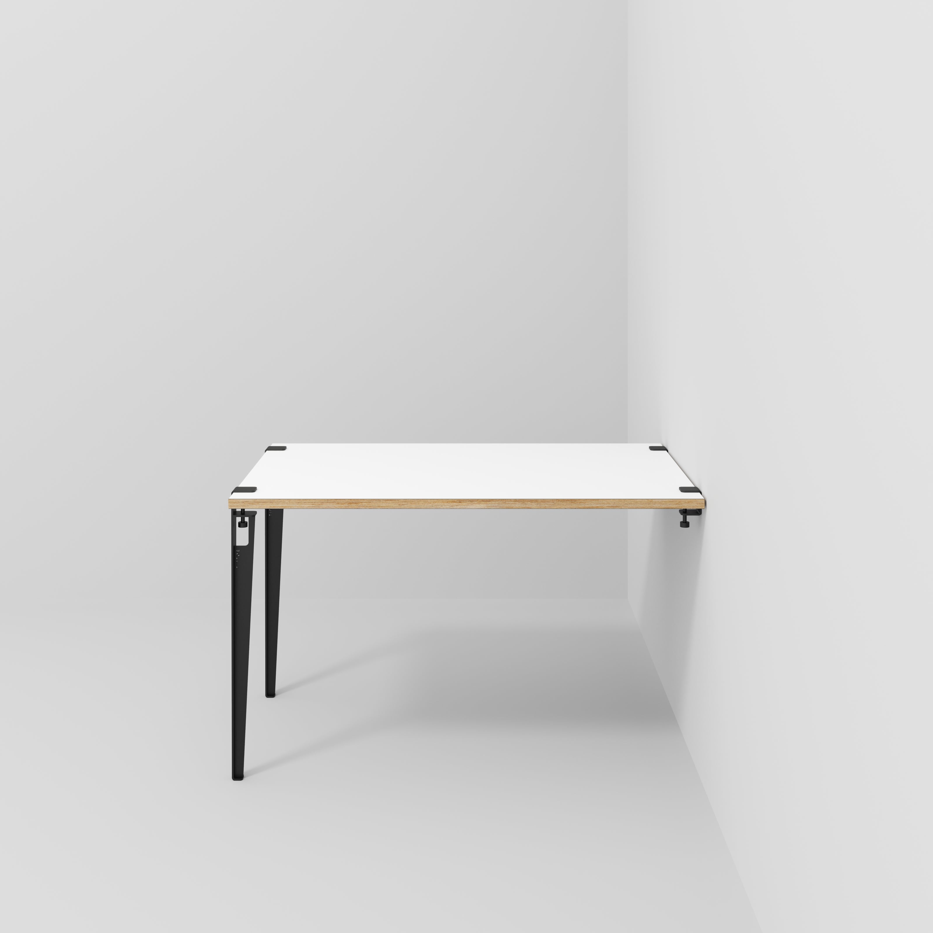 Plywood Wall Table with Black Tiptoe Legs and Brackets - Formica White