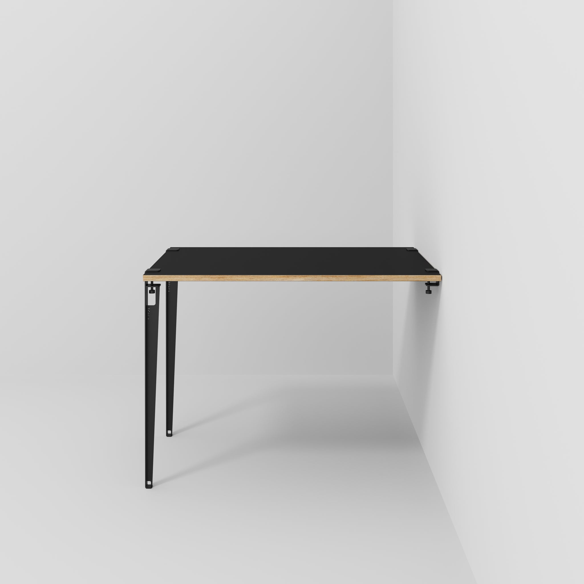 Plywood Wall Table with Black Tiptoe Legs and Brackets - Formica Diamo
