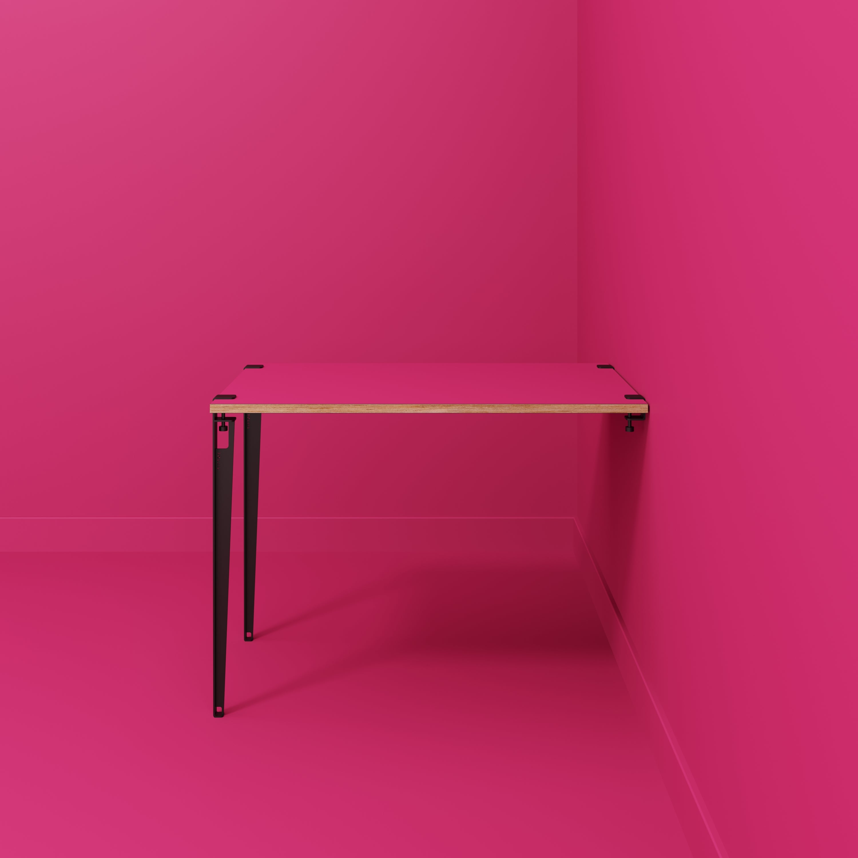Wall Table with Black Tiptoe Legs and Brackets - Formica Juicy Pink