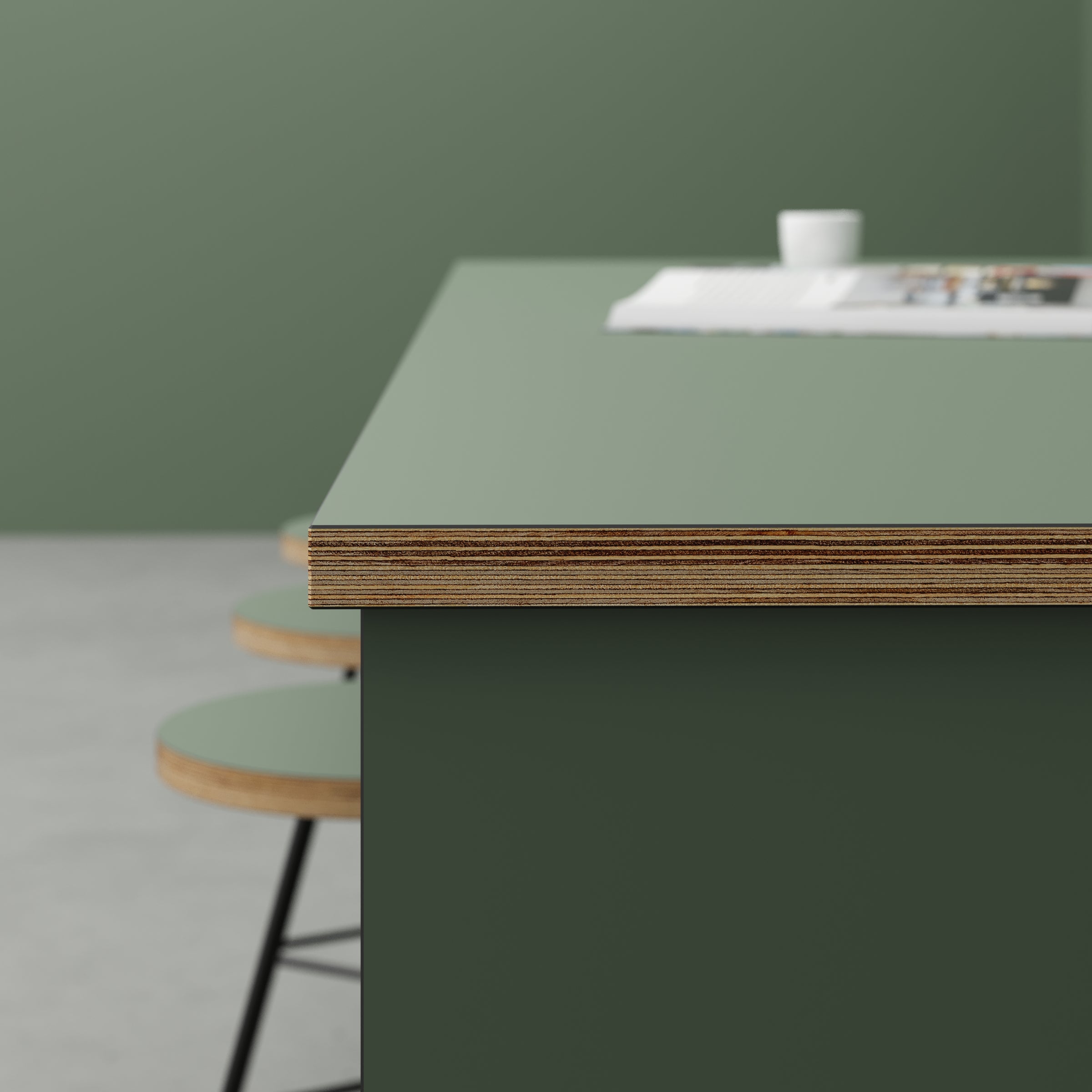 Plywood Platform Table - Formica Green Slate - 4000(w) x 1000(d) x 750