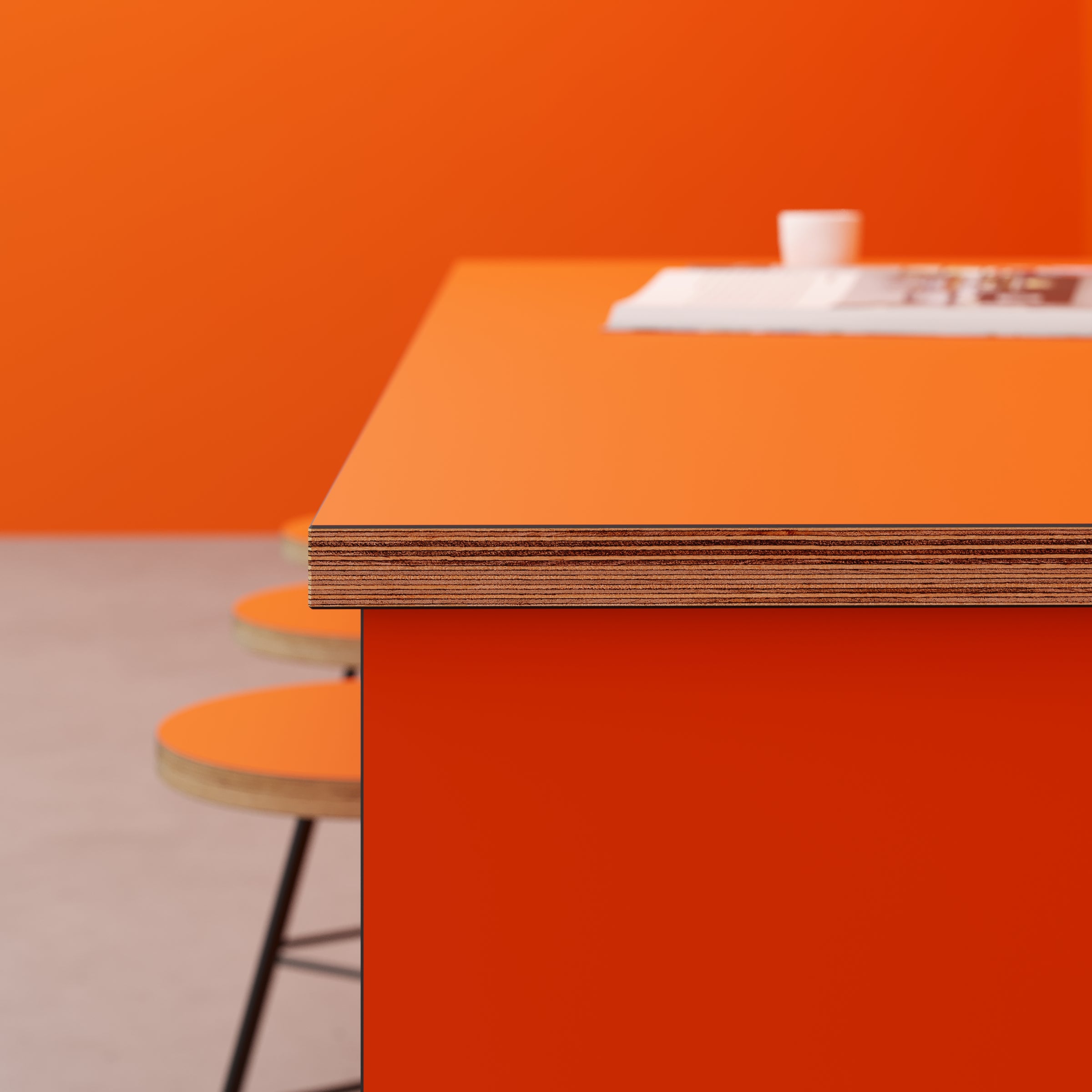 Plywood Table with Solid Sides - Formica Levante Orange - 1600(w) x 80